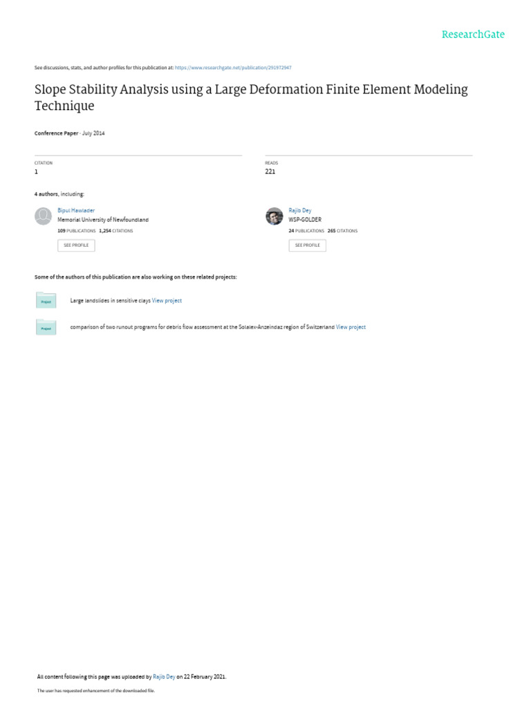 Slope Stability Analysis Using A Large Deformation Finite Element Modeling Technique | PDF ...