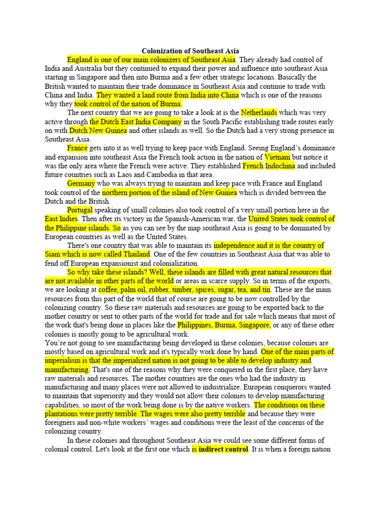 European Colonization in SE Asia | PDF | Southeast Asia | Asia
