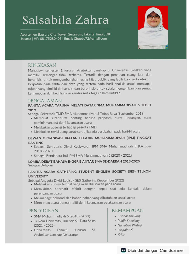 CV Salsabila Zahra - 231014 - 162120 | PDF
