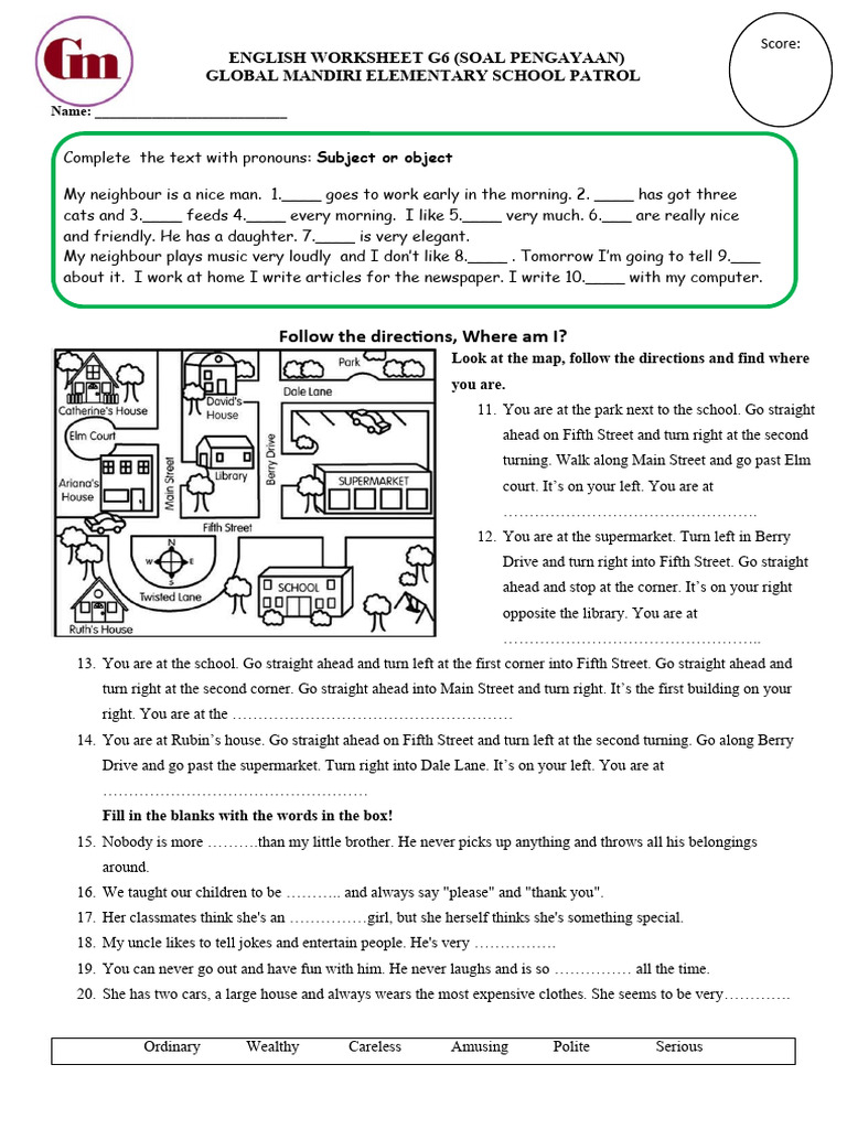 ENGLISH WORKSHEET G6 Soal Pengayaan | PDF