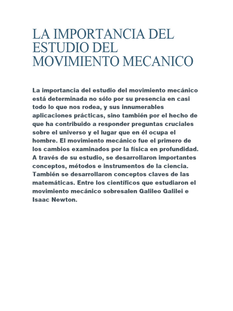 La Importancia Del Estudio Del Movimiento Mecanico | PDF | Matemáticas ...