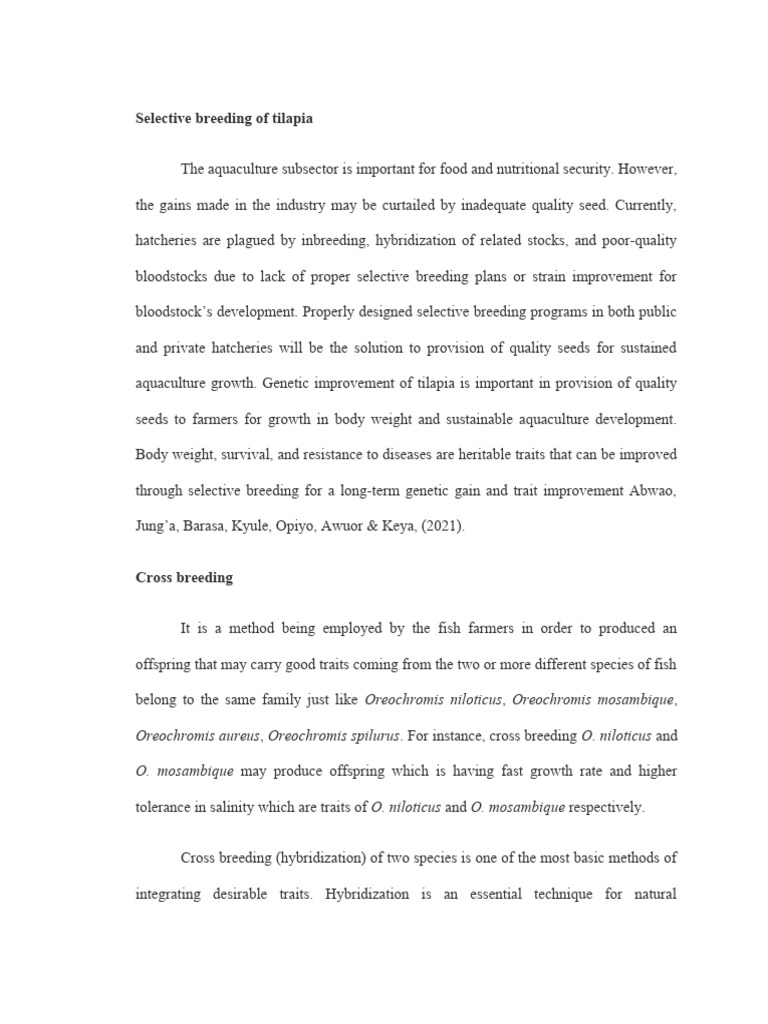 Selective Breeding of Tilapia | Download Free PDF | Selective Breeding | Aquaculture
