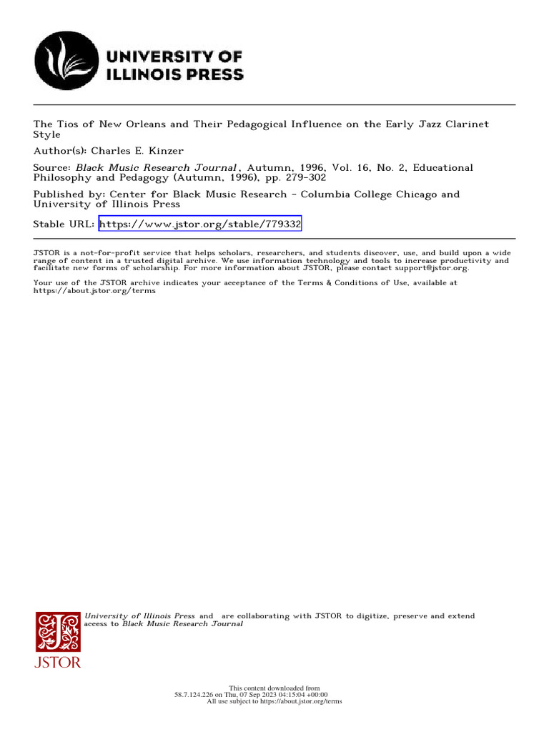 The Tios of New Orleans and Their Pedagogical Influence On The Early ...