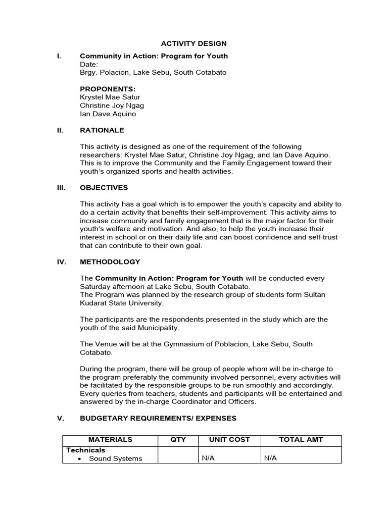 Activity Design | PDF | Wellness