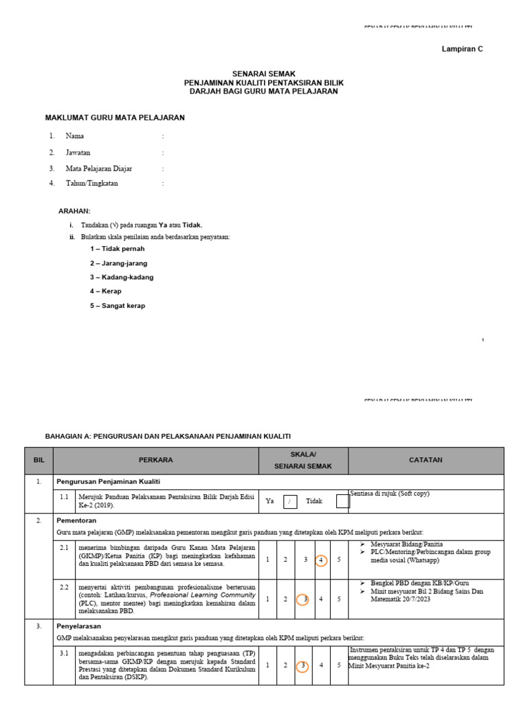V2GMP Senarai Semak Penjaminan Kualiti PBD Lampiran C-1 | PDF