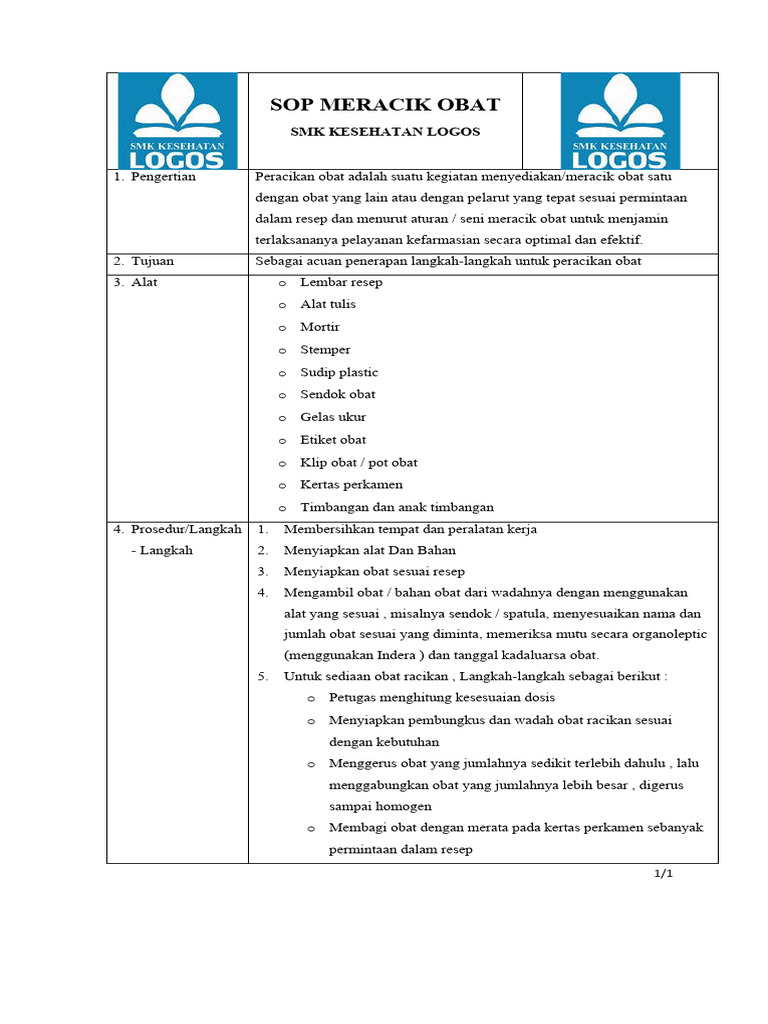 SOP Peracikan Obat Farmasi | PDF