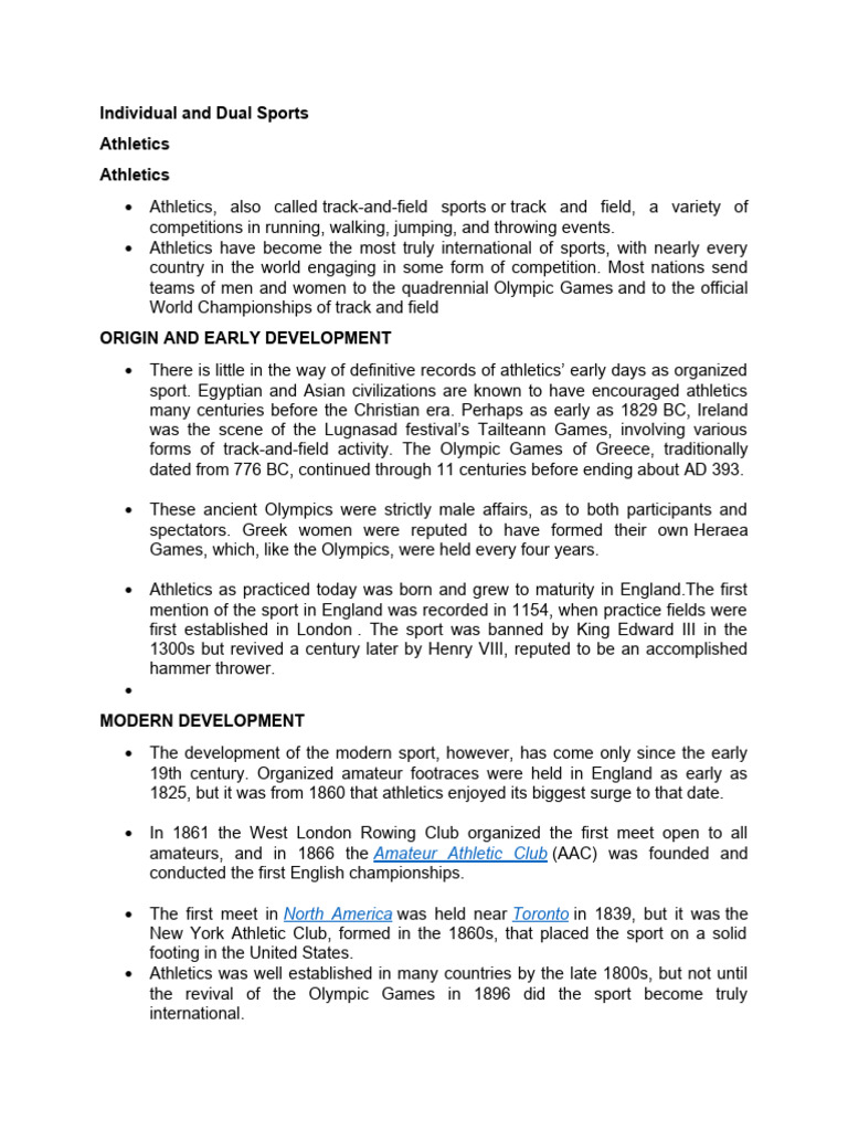 History of Athletics | PDF | Sports & Recreation