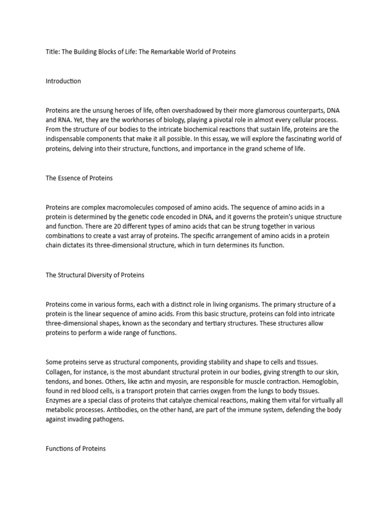 Essay On Proteins | PDF