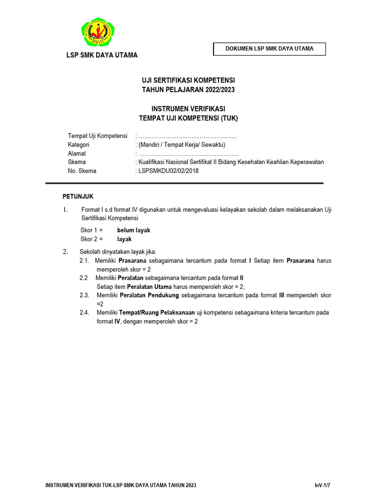 Instrumen Verifikasi Tuk Kep 2023 Rev | PDF