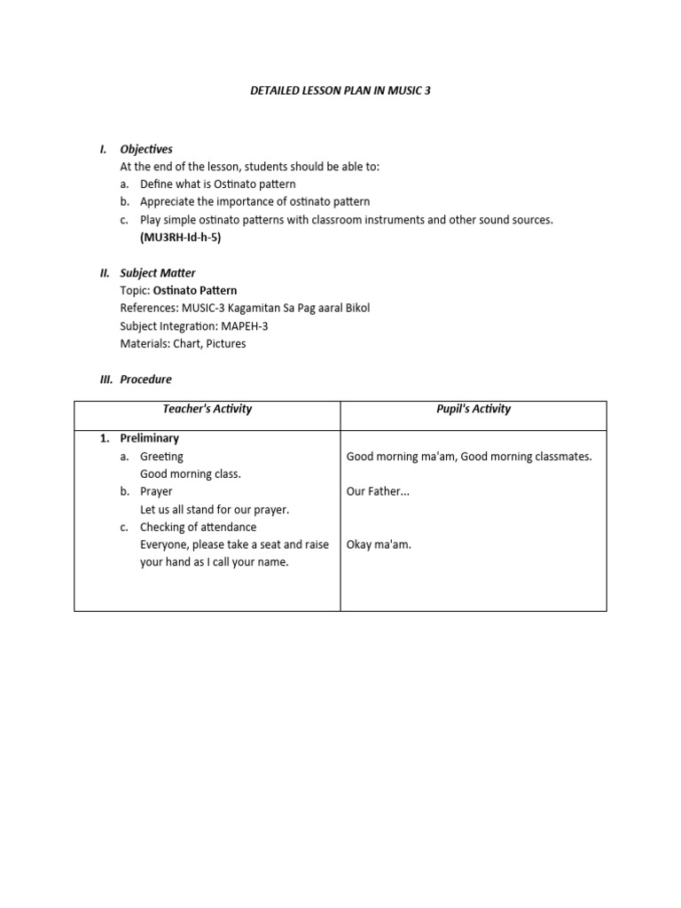 DETAILED LESSON PLAN IN MUSIC 3 (Jolina D. Autor BEED-2B) | PDF | Human ...