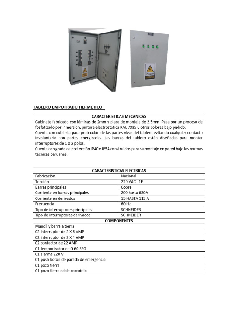 Ficha Tecnica Tablero Empotrado Hermético | PDF
