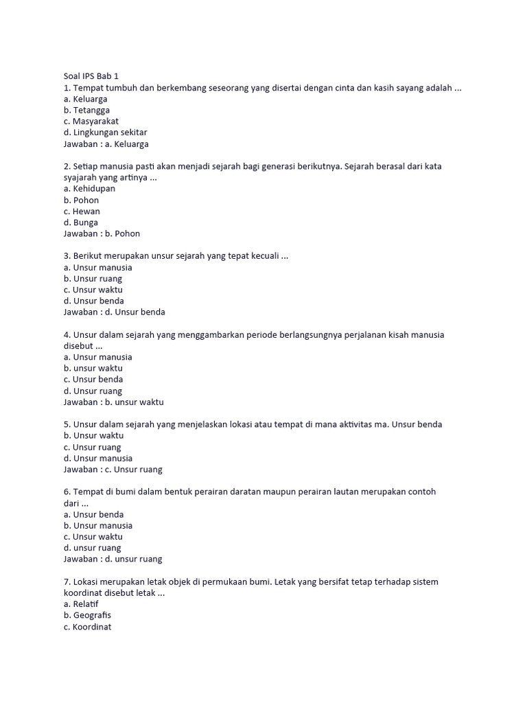 Soal IPS Bab 1 | PDF