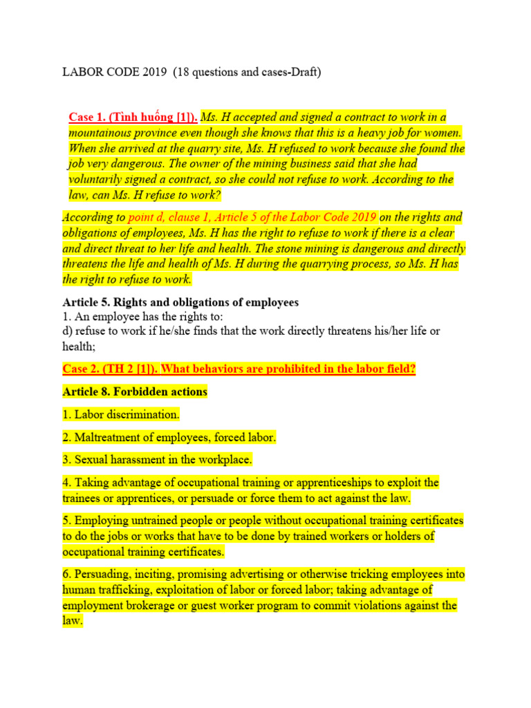 Questions and Cases LABOR CODE | PDF | Employment | Salary