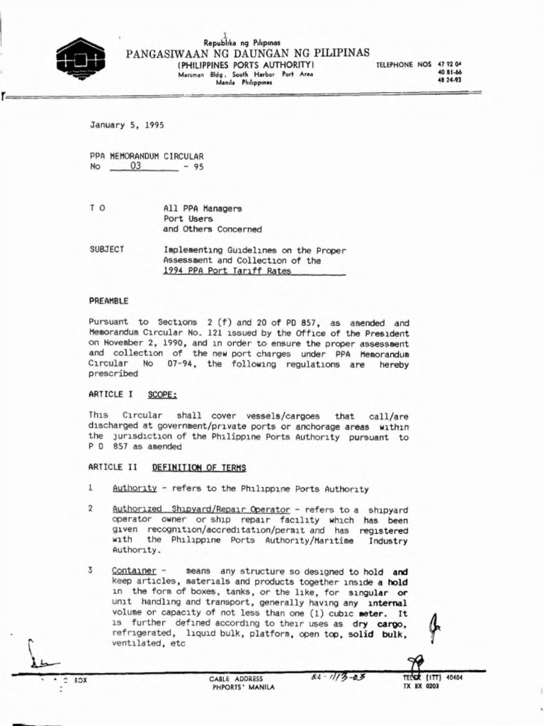 PPA Memorandum Circular 003-1995 | PDF