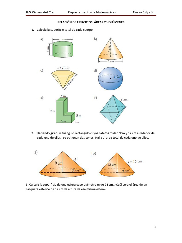 Ejercicios Áreas y Volúmenes | PDF