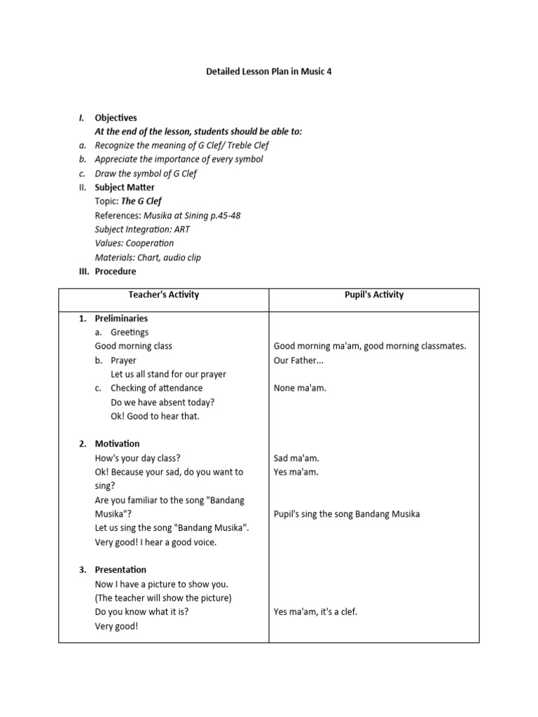 Music Lesson Plan | PDF