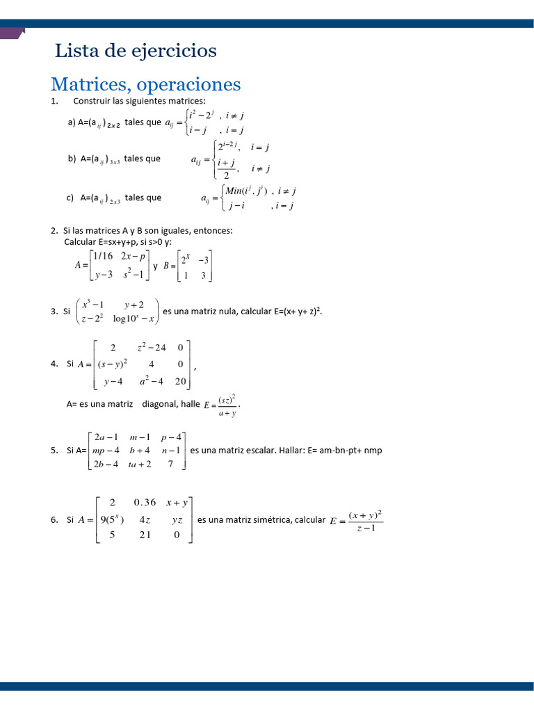 Ejercicios Matrices y Operaciones | PDF | Matriz (Matemáticas) | Funciones y mapeos
