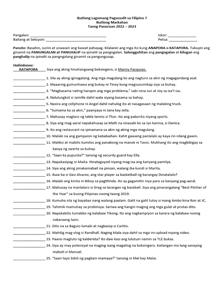 Summative Test Anapora at Katapora | PDF