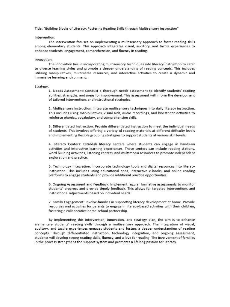 Building Blocks of Literacy - Fostering Reading Skills Through ...