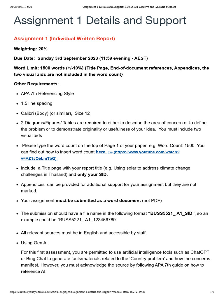 Assignment 1 Details and Support - BUSS5221 Creative and Analytic ... Assignment 1 Details and Support - BUSS5221 Creative and Analytic ...