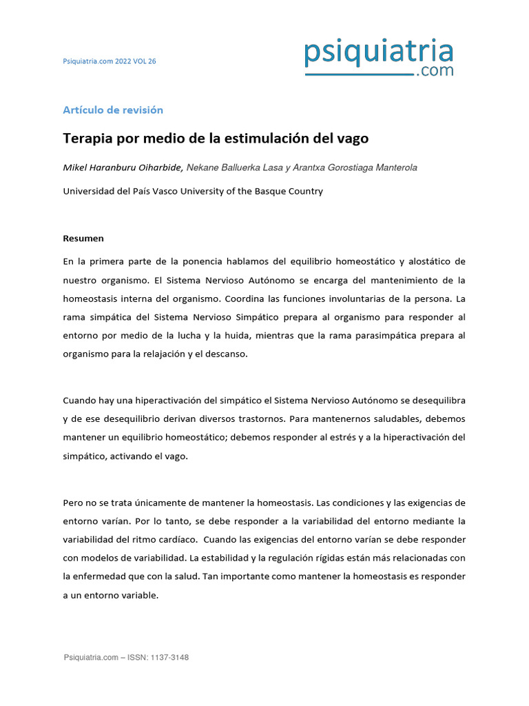 Terapia Por Medio de La Estimulación Del Vago | PDF | Nervio vago | Corazón