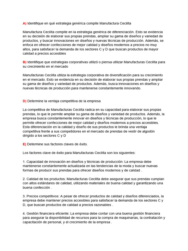 Caso Manufactura Cecilita | PDF | Calidad (comercial) | Mercado (economía)