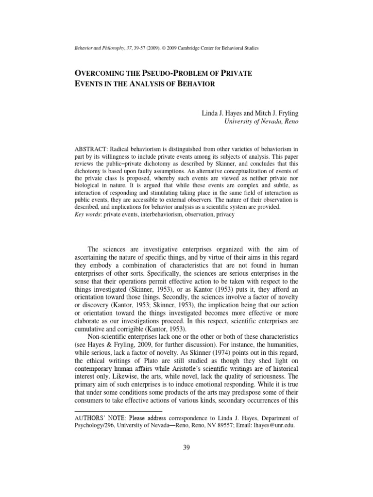 2009 HAYES - FRYLING Overcoming The Pseudo-Problem of Private Events in ...