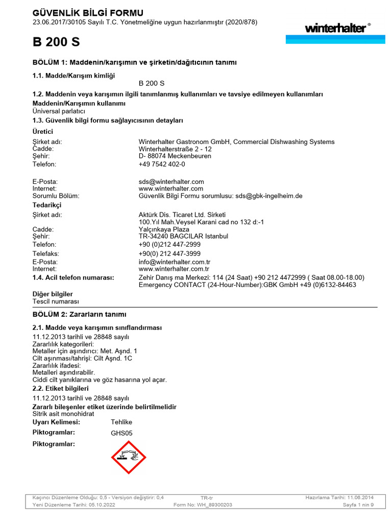 B200S Safety-Data-Sheet TR TR | PDF