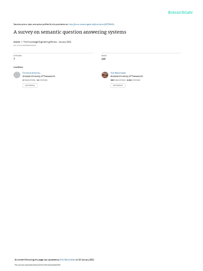 A Survey On Semantic Question Answering Systems | PDF | Resource Description Framework | Parsing