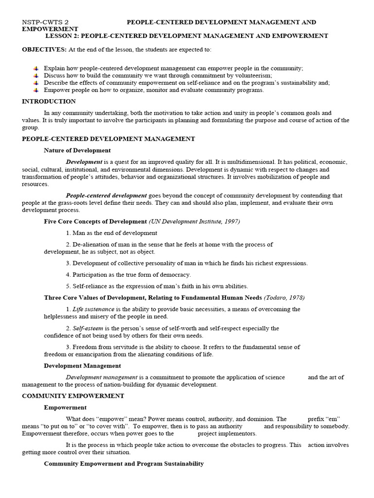 Lesson 2 People Centered Development Management and Empowerment | PDF ...
