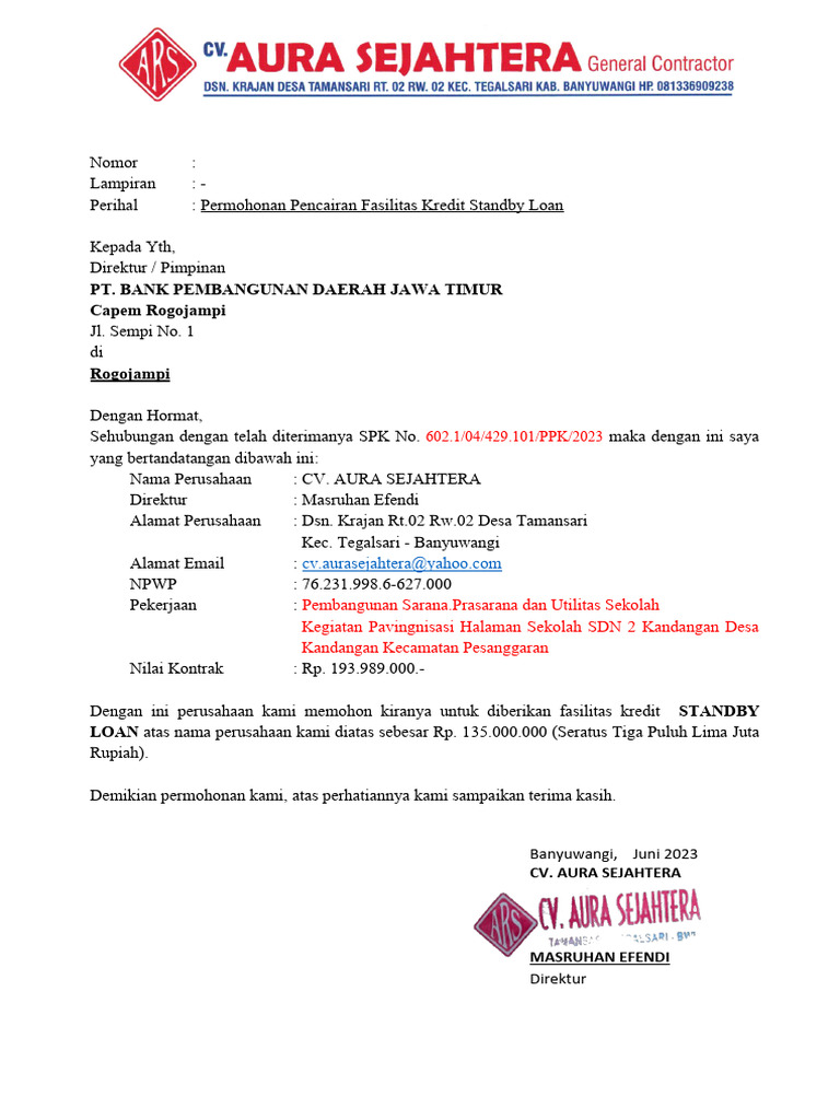 Permohonan Pencairan Kredit | PDF | Bisnis | Pengelolaan Keuangan & Uang