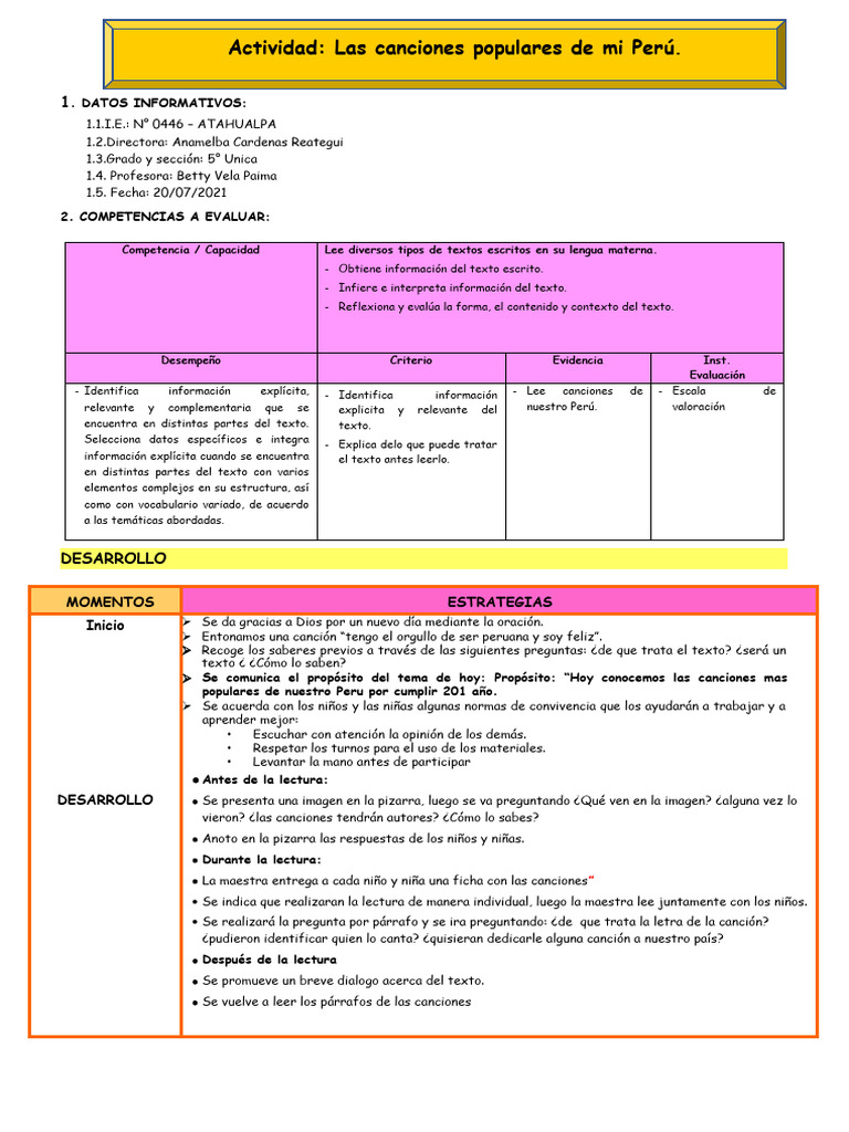 Las Canciones Populares de Mi País. (COMU.) | PDF | Evaluación