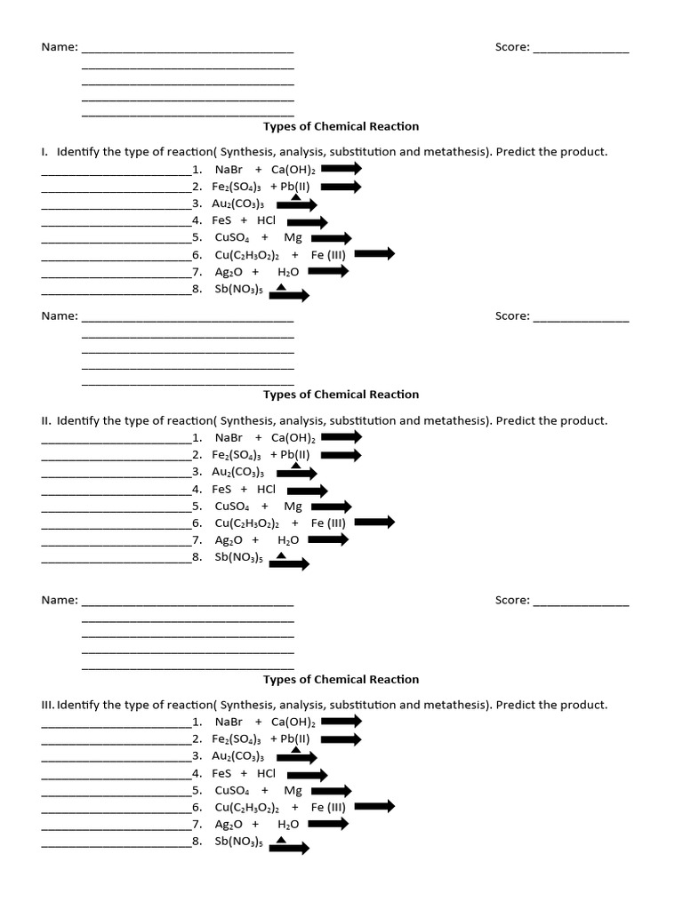 Chemical Reaction Activity | PDF | Chemical Reactions | Chemical ...