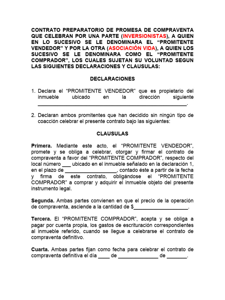 MODELO de Contrato de Promesa de Compraventa | PDF