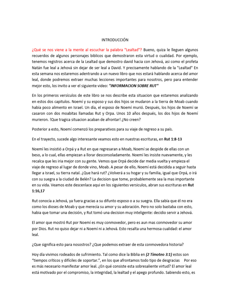 Amor leal: Lecciones del libro de Rut | PDF | Noemí (figura bíblica) | Amor