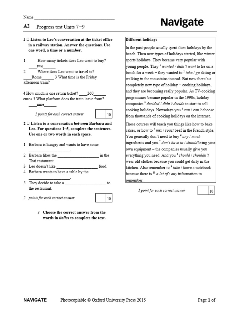 Progress Test 3A (Units 7-9) | PDF | Traffic | Public Transport