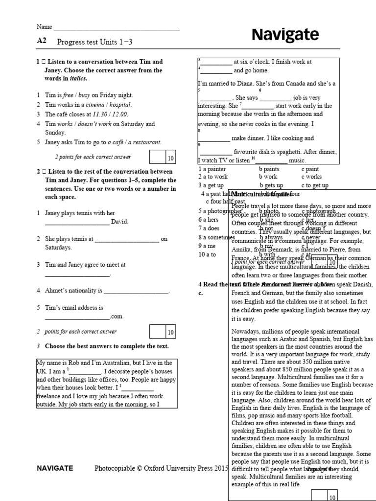 Progress Test 1B (Units 1-3) | PDF | English Language | Human Communication