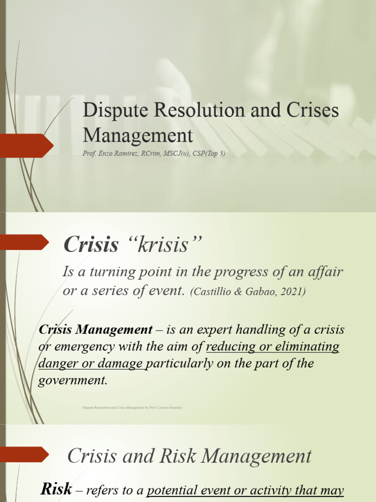 Dispute Resoluton and Crises Management | PDF | Alternative Dispute ...