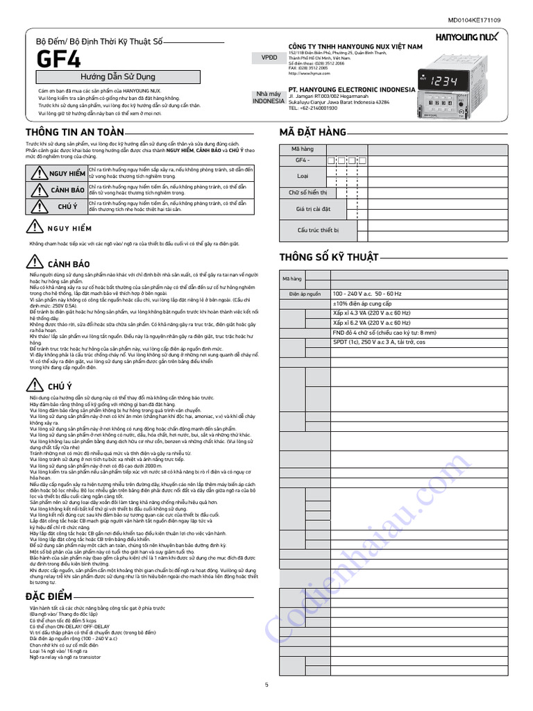 Huong Dan Su Dung Bo Dem Hanyoung GF4 | PDF