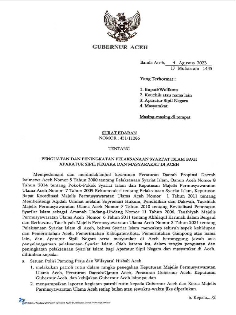 Surat Edaran Gubernur | PDF
