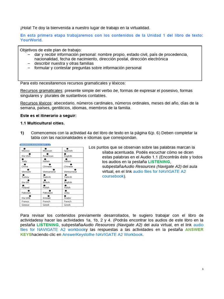 UNIT 1 Self Study Guide | PDF | Verbo | Tipología Lingüística