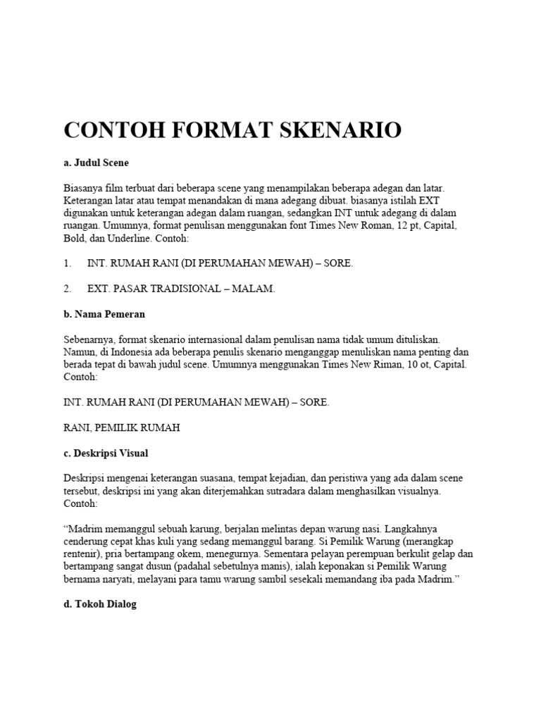 Contoh Format Skenario | PDF