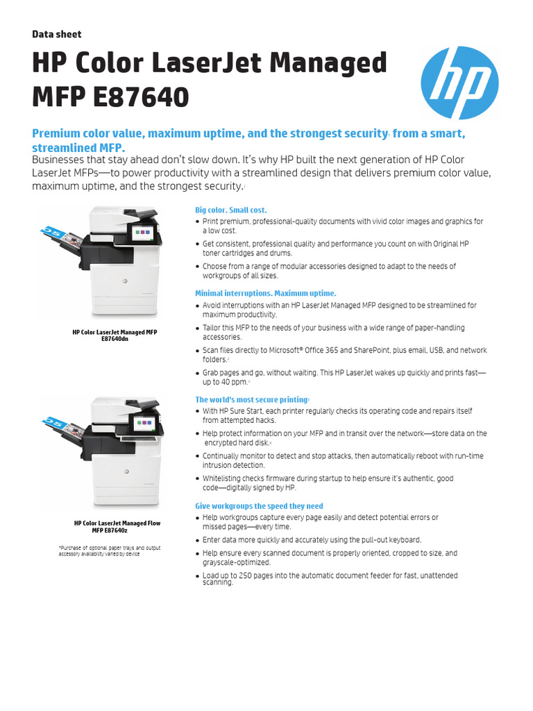 HP Color LaserJet Managed MFP E87640 - Hires-V1 | PDF | Computers