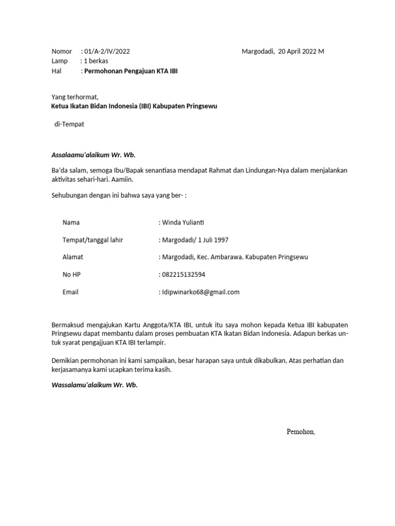 surat permohonan kta ibi winda | PDF