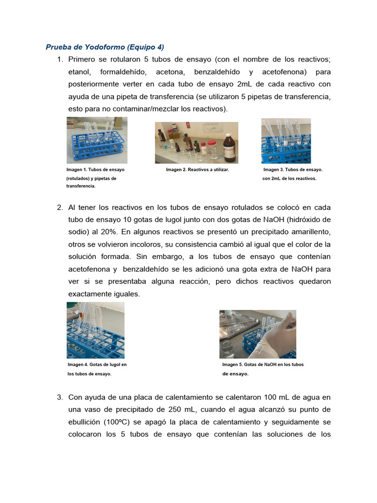 Prueba de Yodoformo | PDF | Hidróxido de sodio | Precipitación (Química)
