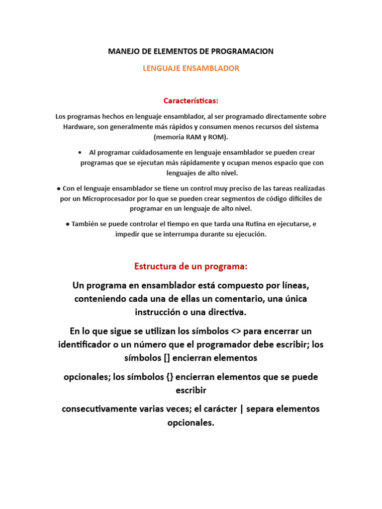 Manejo de Elementos de Programacion: Lenguaje Ensamblador | PDF