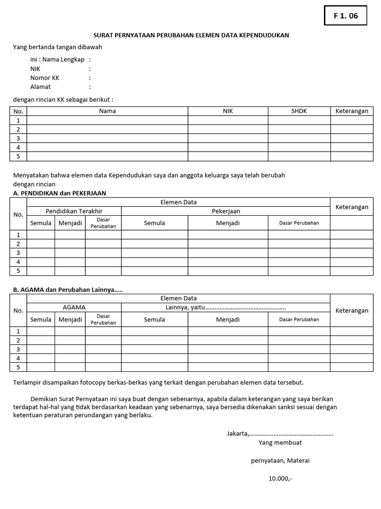 Formulir Perubahan Data F1.06-1 | PDF