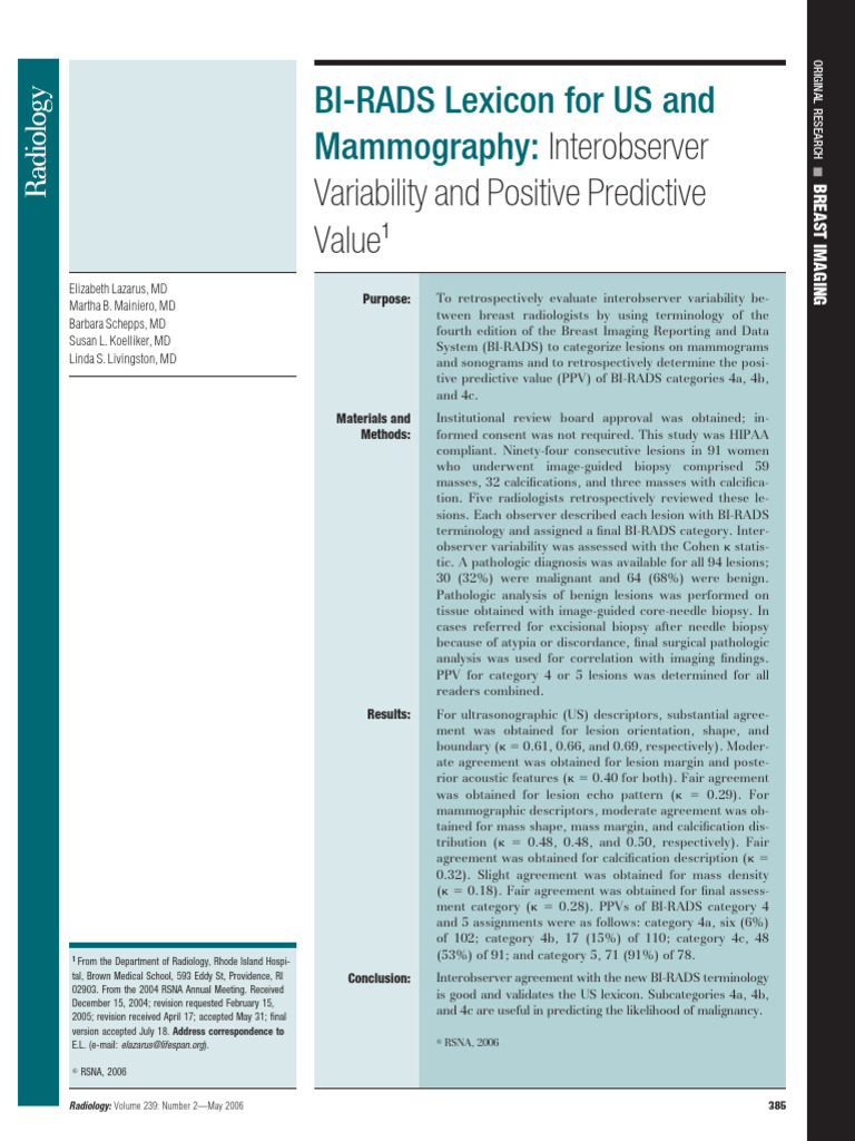 BIRADS Lexicon For US and Mammography | PDF | Mammography | Biopsy