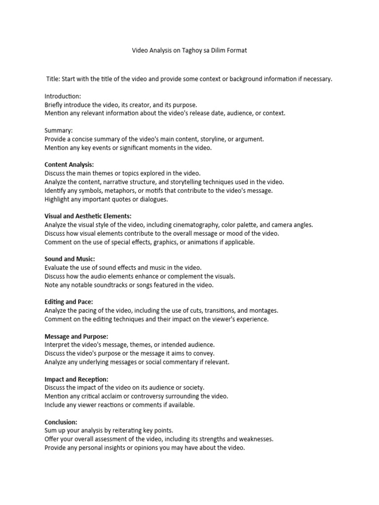 Video Analysis of Taghoy sa Dilim | PDF