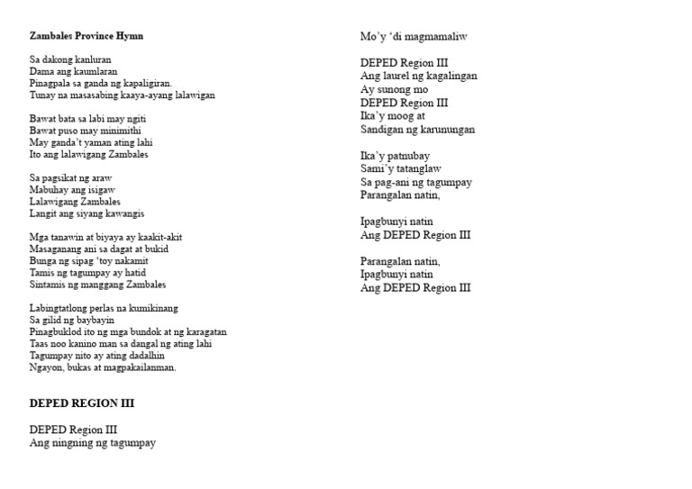 Zambales Province Hymn | PDF
